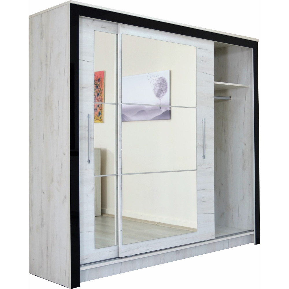 Dormitor Ebon kraft, pat 160x200, dulap usi culisante, comoda, 2 noptiere, suport saltea si ...